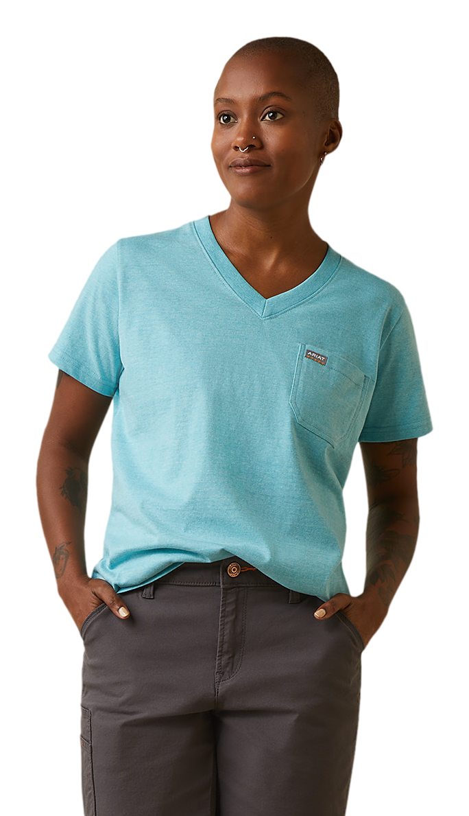 Ariat Rebar Cotton Strong V-Neck Short-Sleeve T-Shirt for Ladies | Bass ...